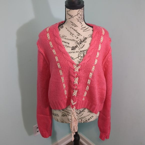 POL | Sweaters | Pol Pol Pink Cropped Neck Ribbon Sweater Large | Poshmark
